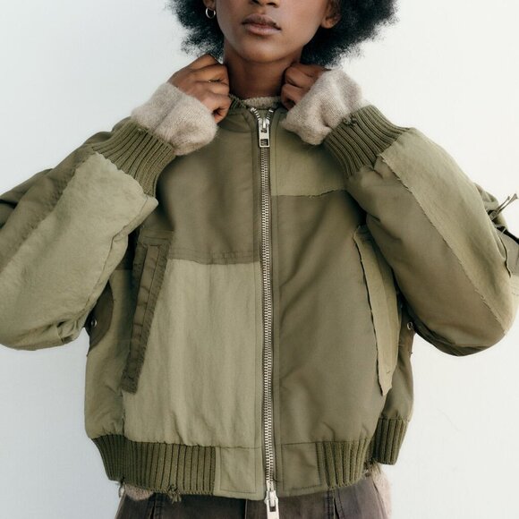 Zara | Jackets & Coats | Zara Water Repellent Patchwork Bomber Jacket | Poshmark